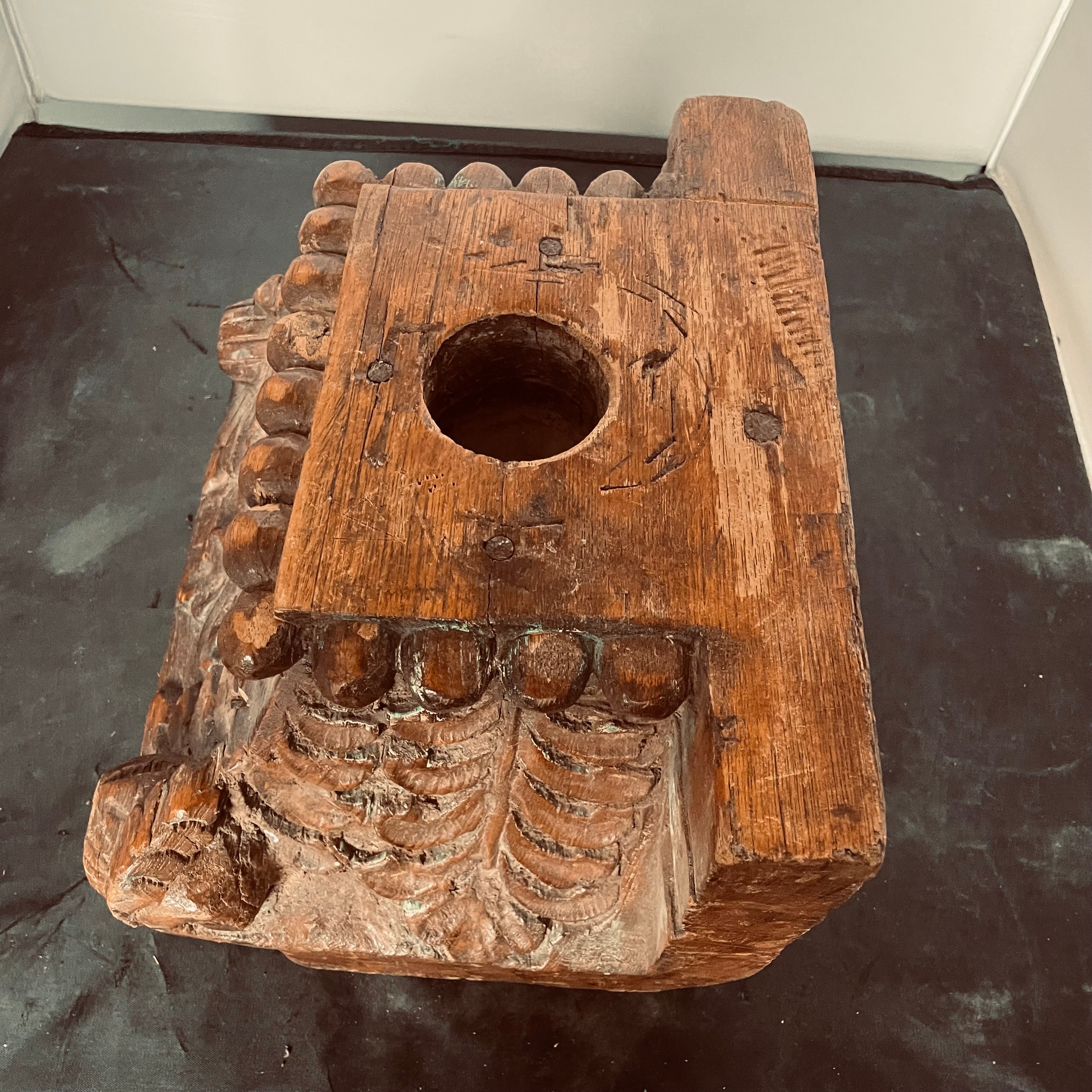 Antique Hand Carved Wooden Column Base/Candle Stand,,10.75"x 9"x 8 ...