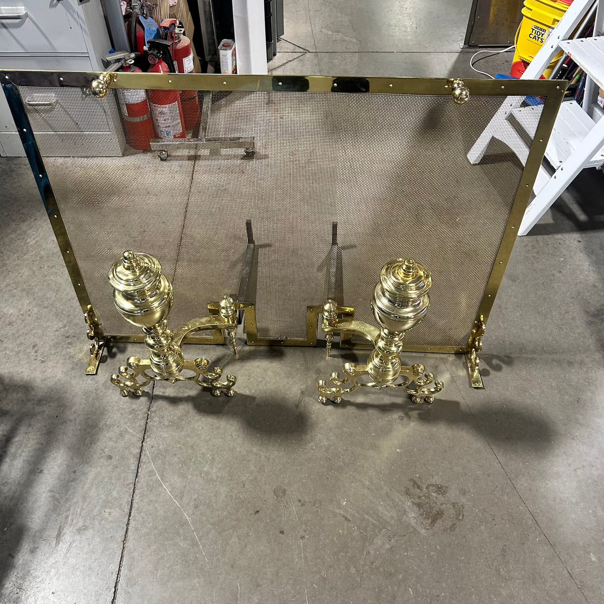 Brass Fireplace & Irons Dogs — Habitat Roaring Fork