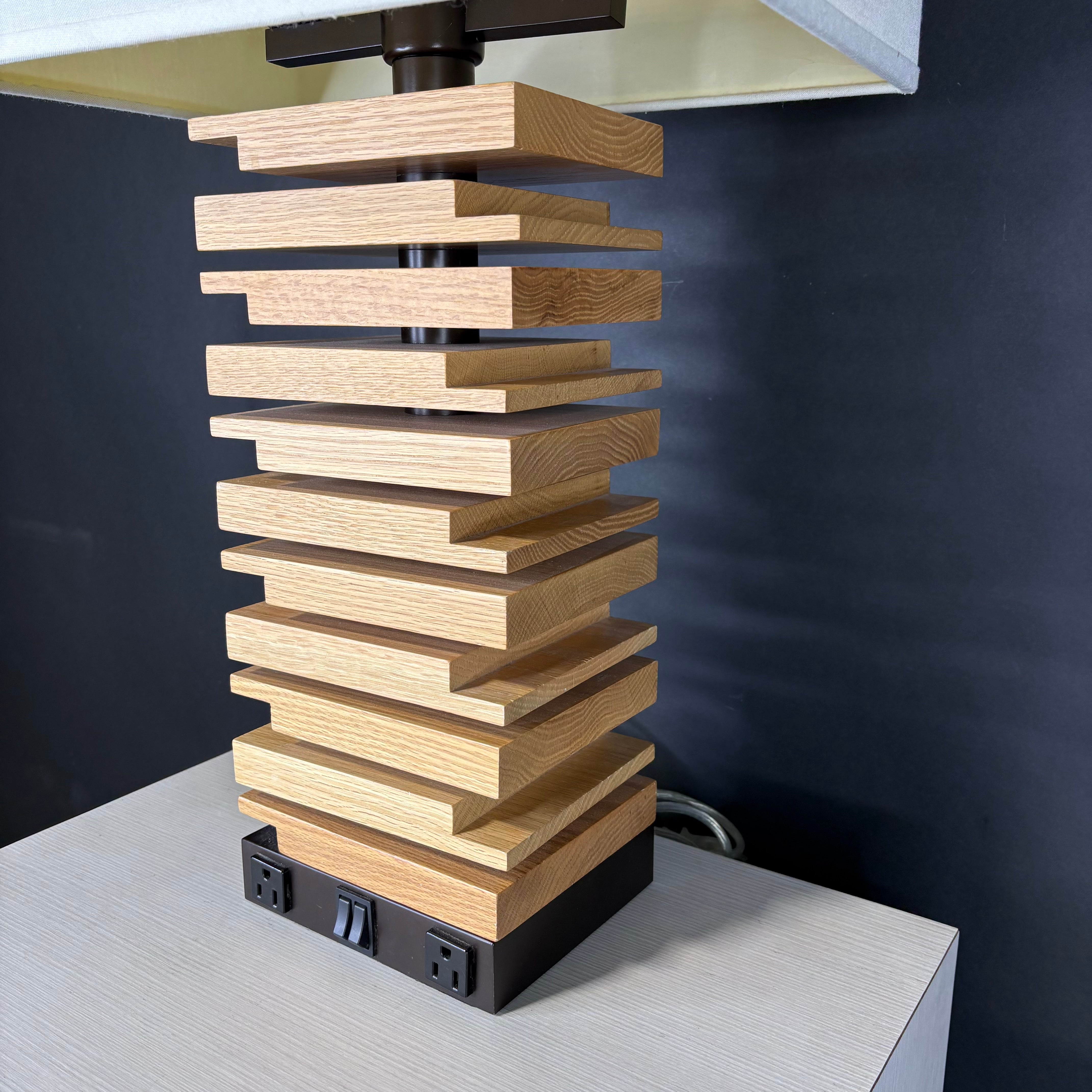 Modern Stacked Natural Wood Blocks with Shade Table Lamp 16”x 11”x 29 ...