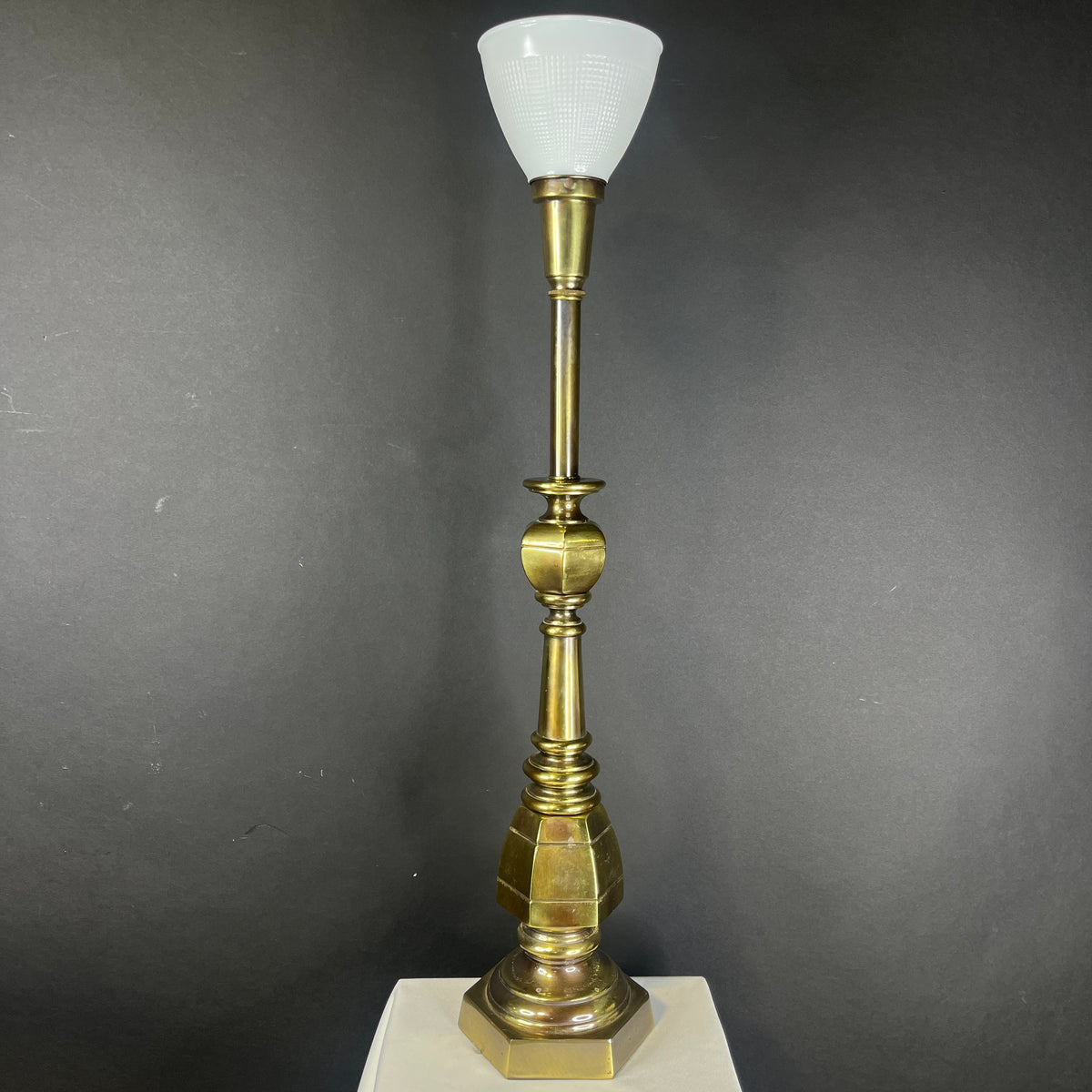 Vintage Solid Brass and Milk Glass Torchiere Table Lamp 7"x 7"x 34 ...