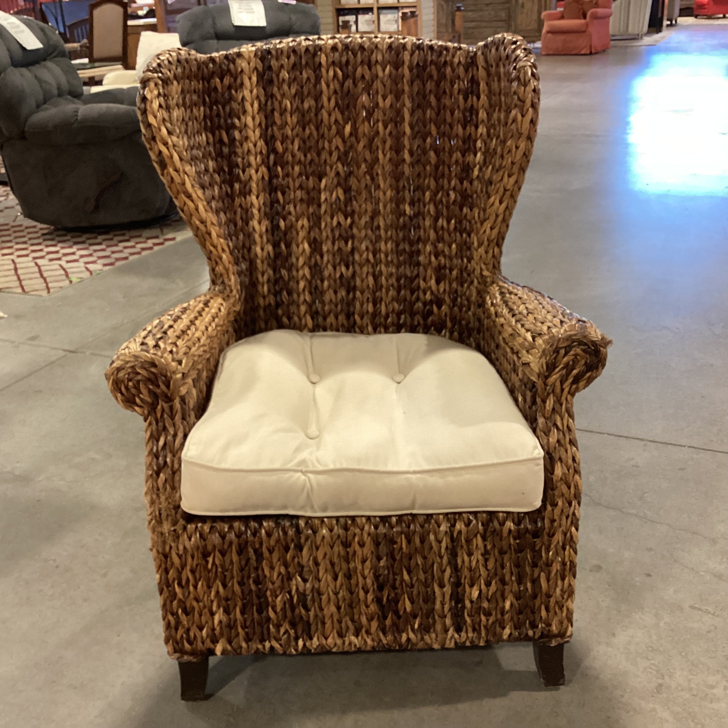 Pier One Seagrass Woven with Cushion Wing Chair 32"x 30"x 41" — Habitat ...