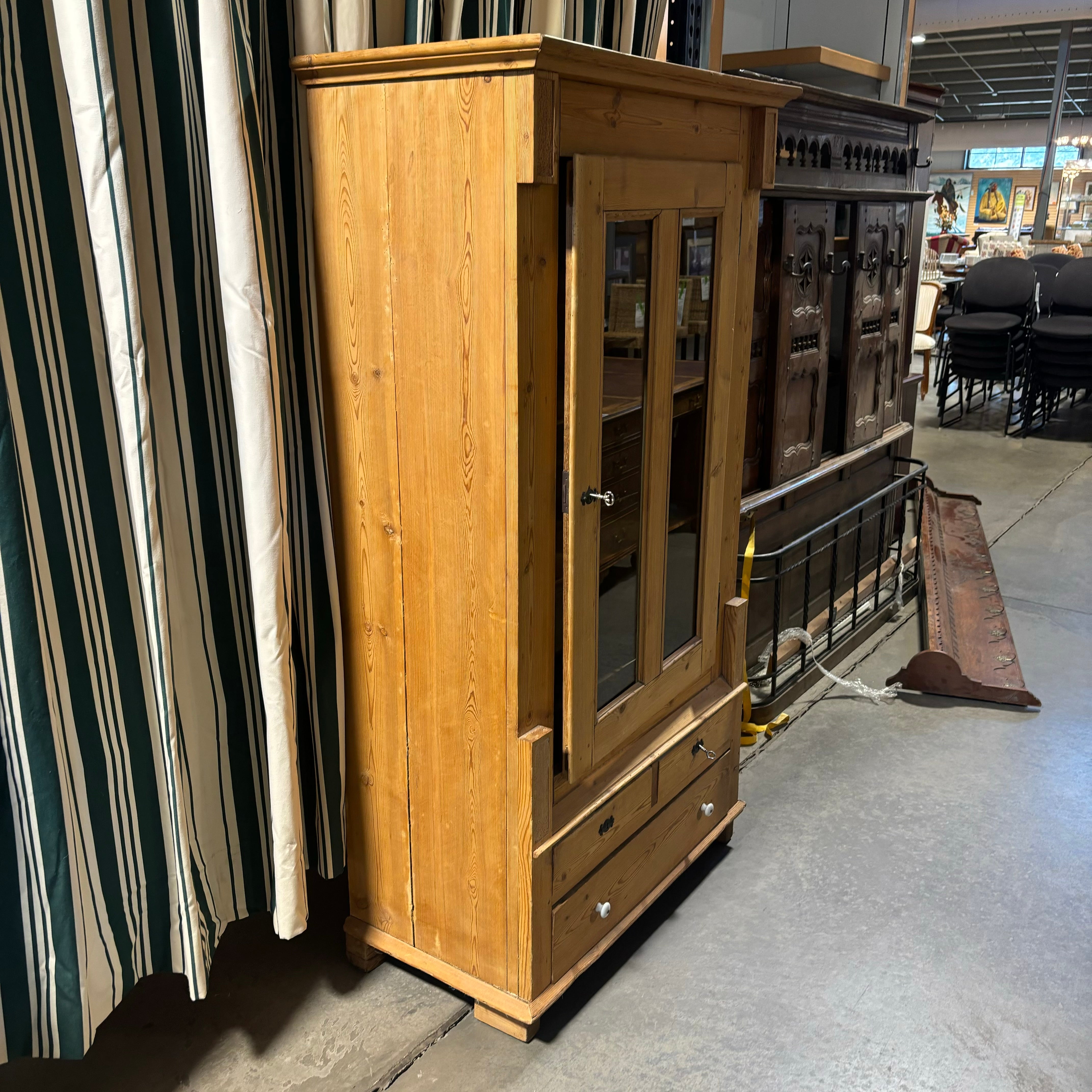 Natural Unfinished Solid Wood with Iron Accents 1 Door 3 Drawer 2 Shel ...