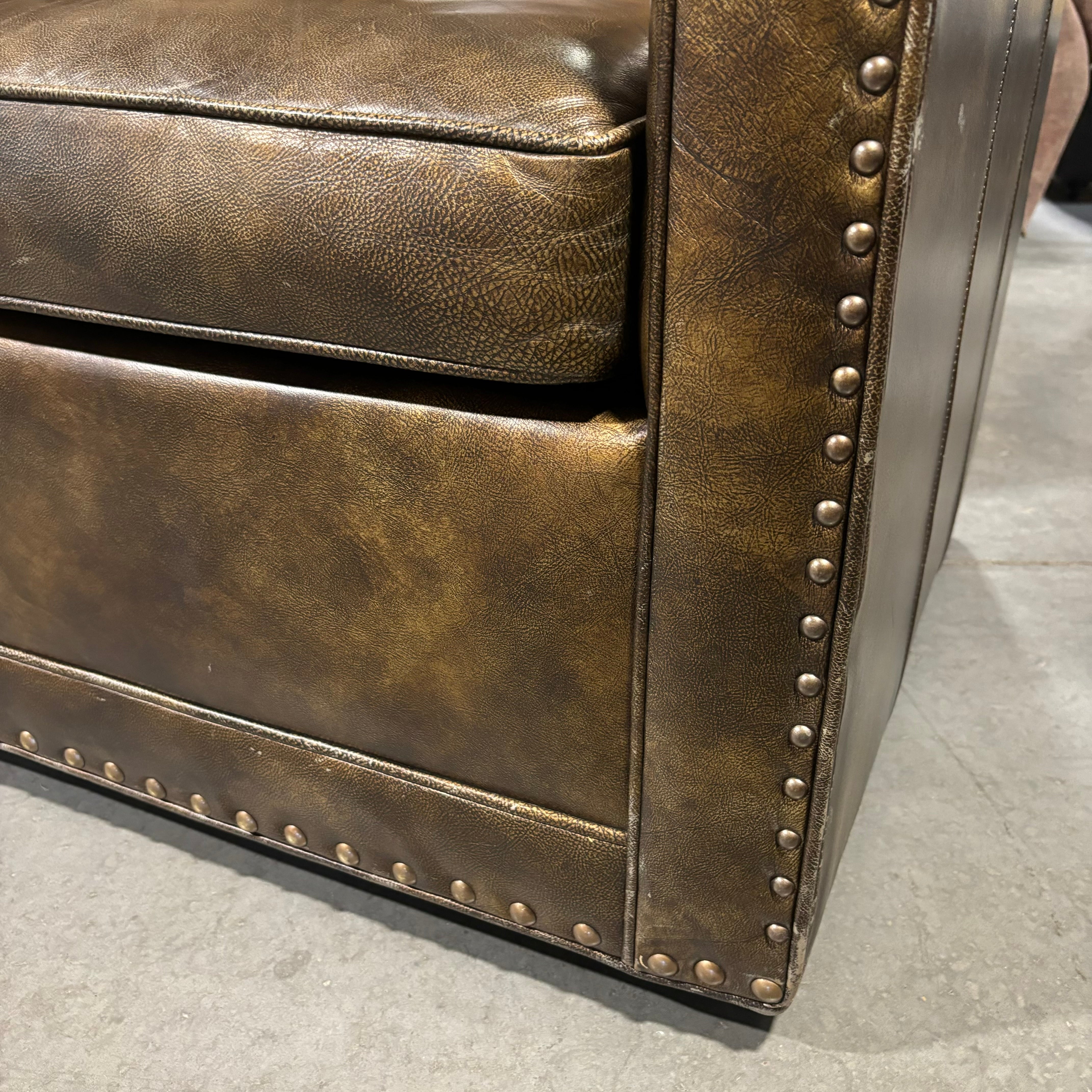 Lexington Barrier Leather Nailhead Rust Gold Swivel Chair 29"x 34"x 34 ...