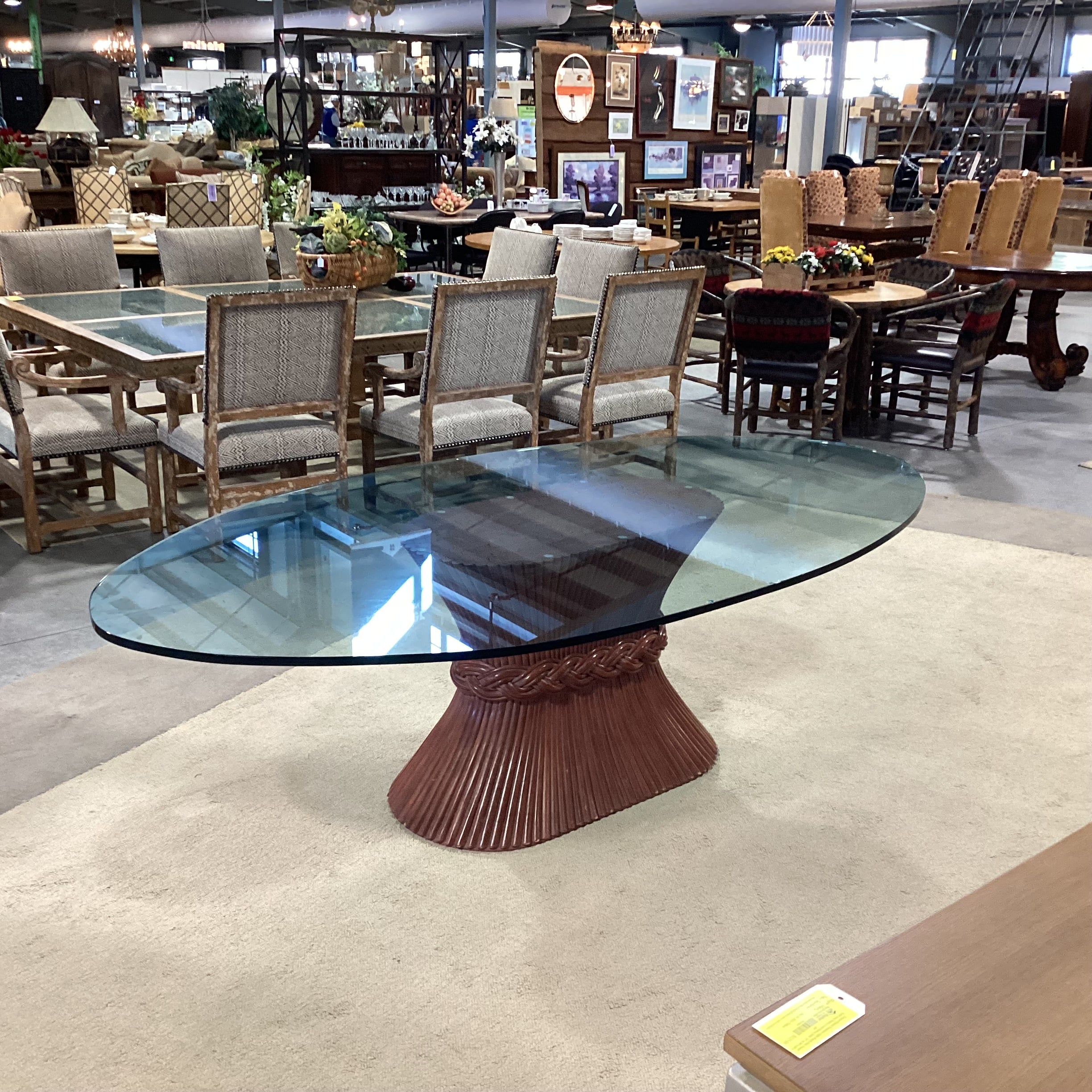 McGuire 1960's Vintage Wheat Sheaf & Glass Oval Dining Table 48"x 92"x ...