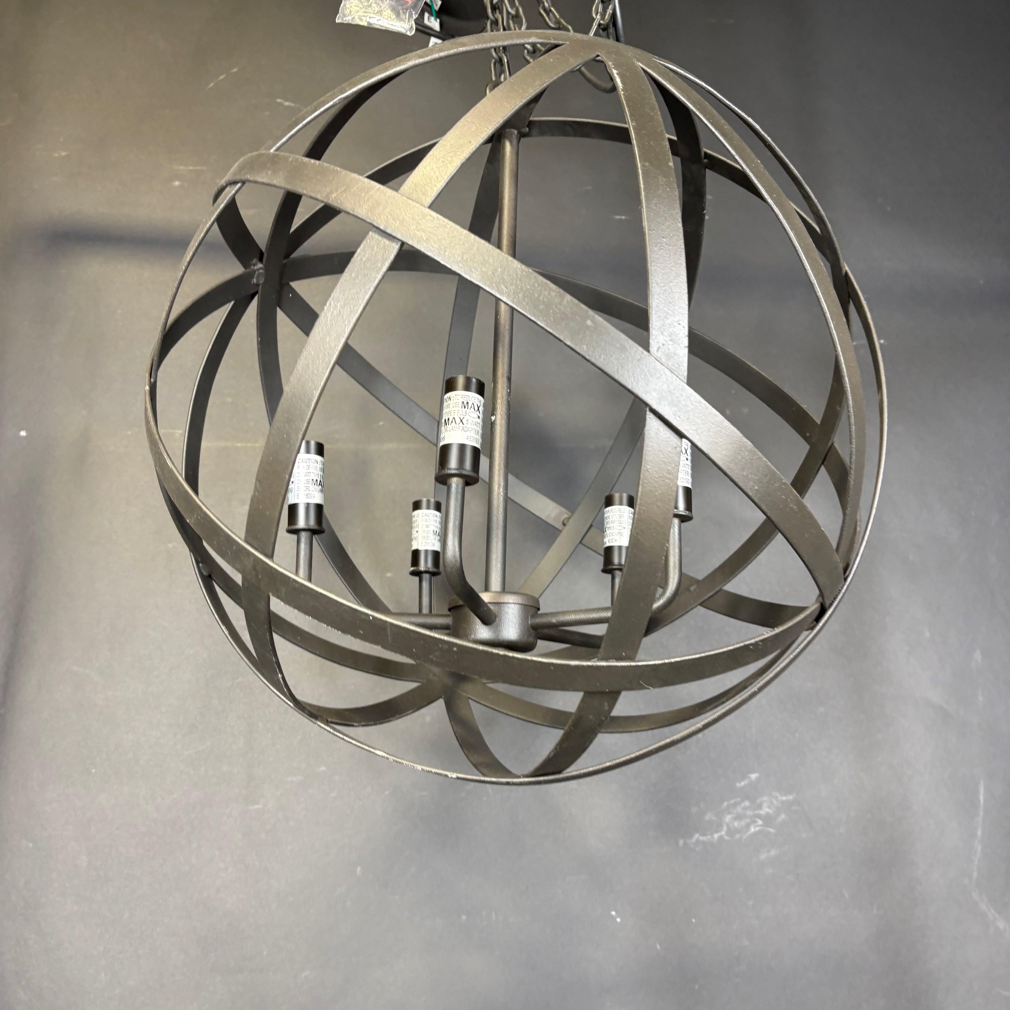 World Market 5-Light Black Metal Cage Orb Chandelier 18” Diameter x 60 ...