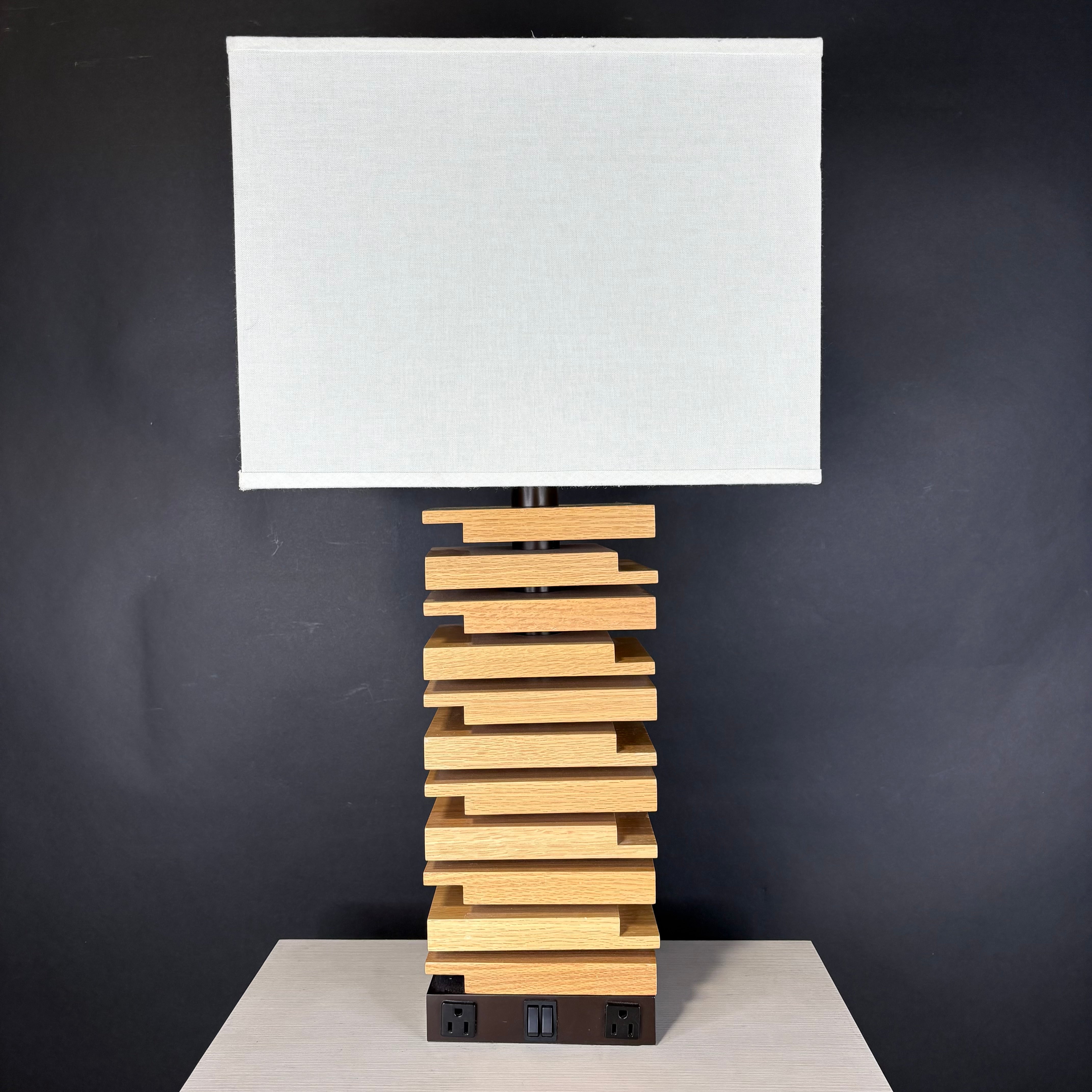 Modern Stacked Natural Wood Blocks with Shade Table Lamp 16”x 11”x 29 ...