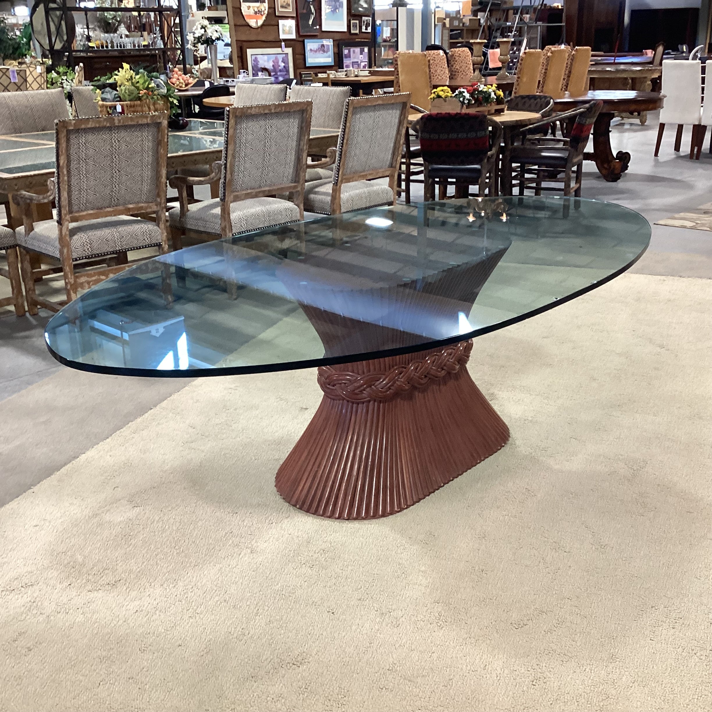 McGuire 1960's Vintage Wheat Sheaf & Glass Oval Dining Table 48"x 92"x ...