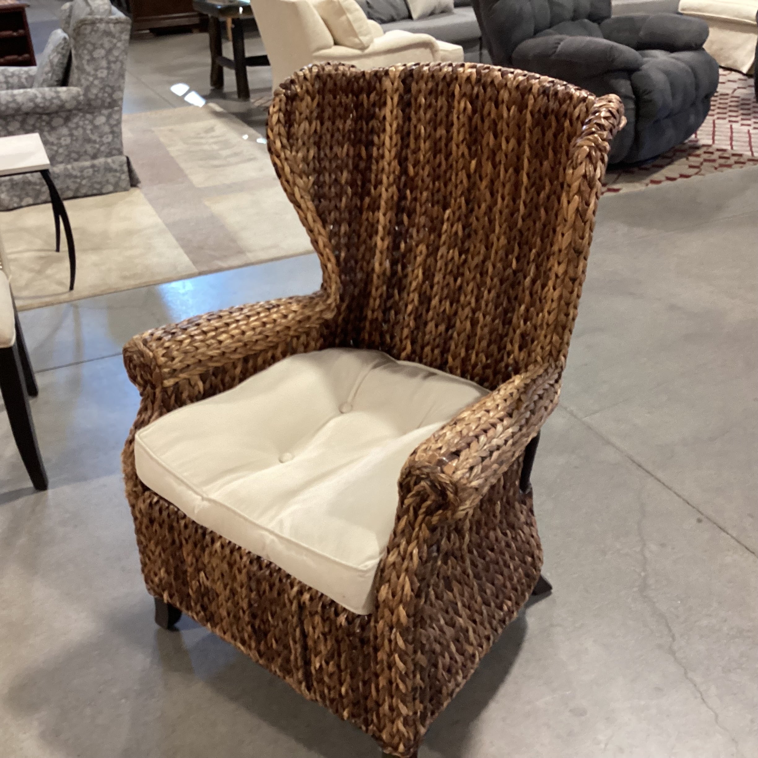 Pier One Seagrass Woven with Cushion Wing Chair 32"x 30"x 41" — Habitat ...