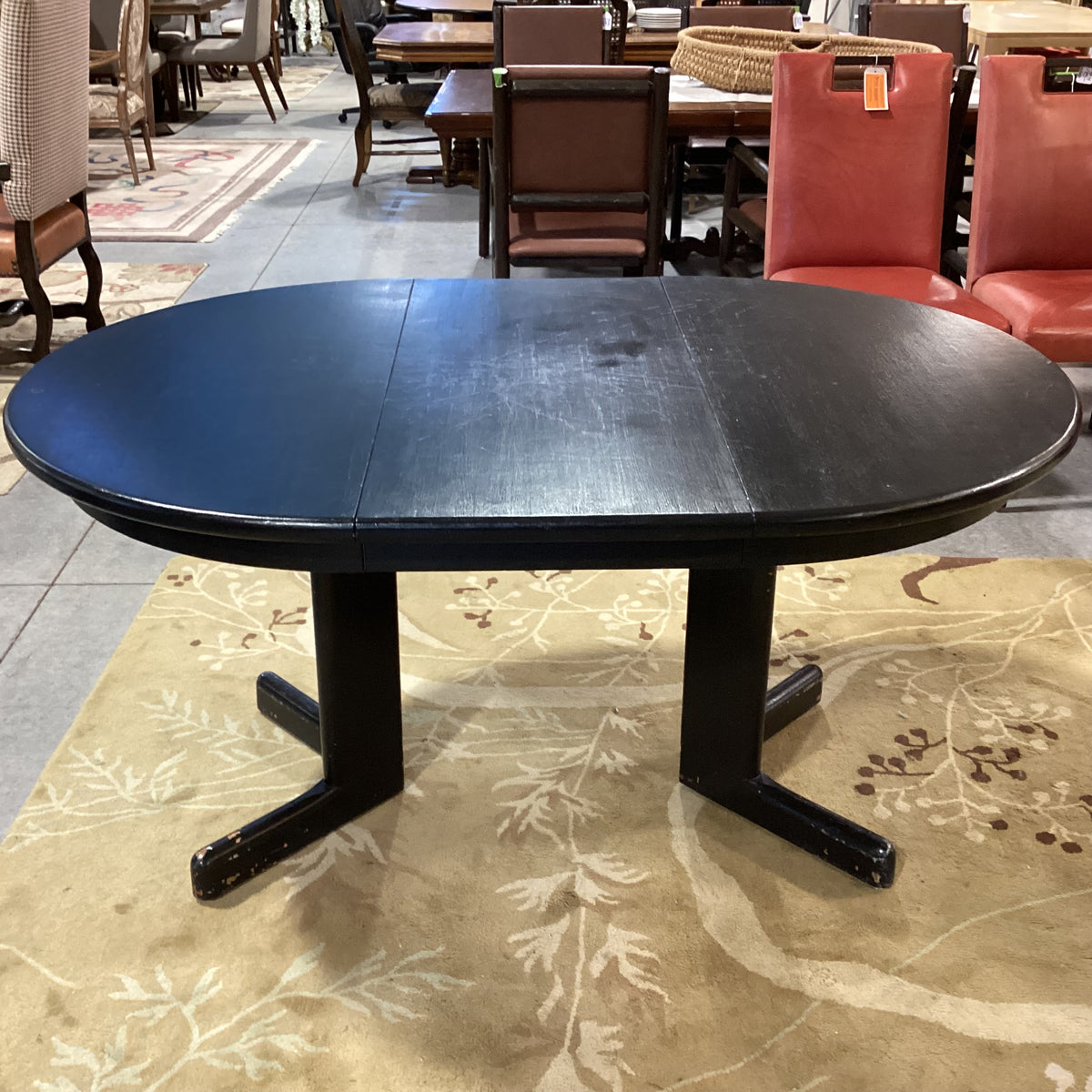 Black Solid Oak Round to Oval 1 Leaf Dining Table 42" Diameter to 60"x ...