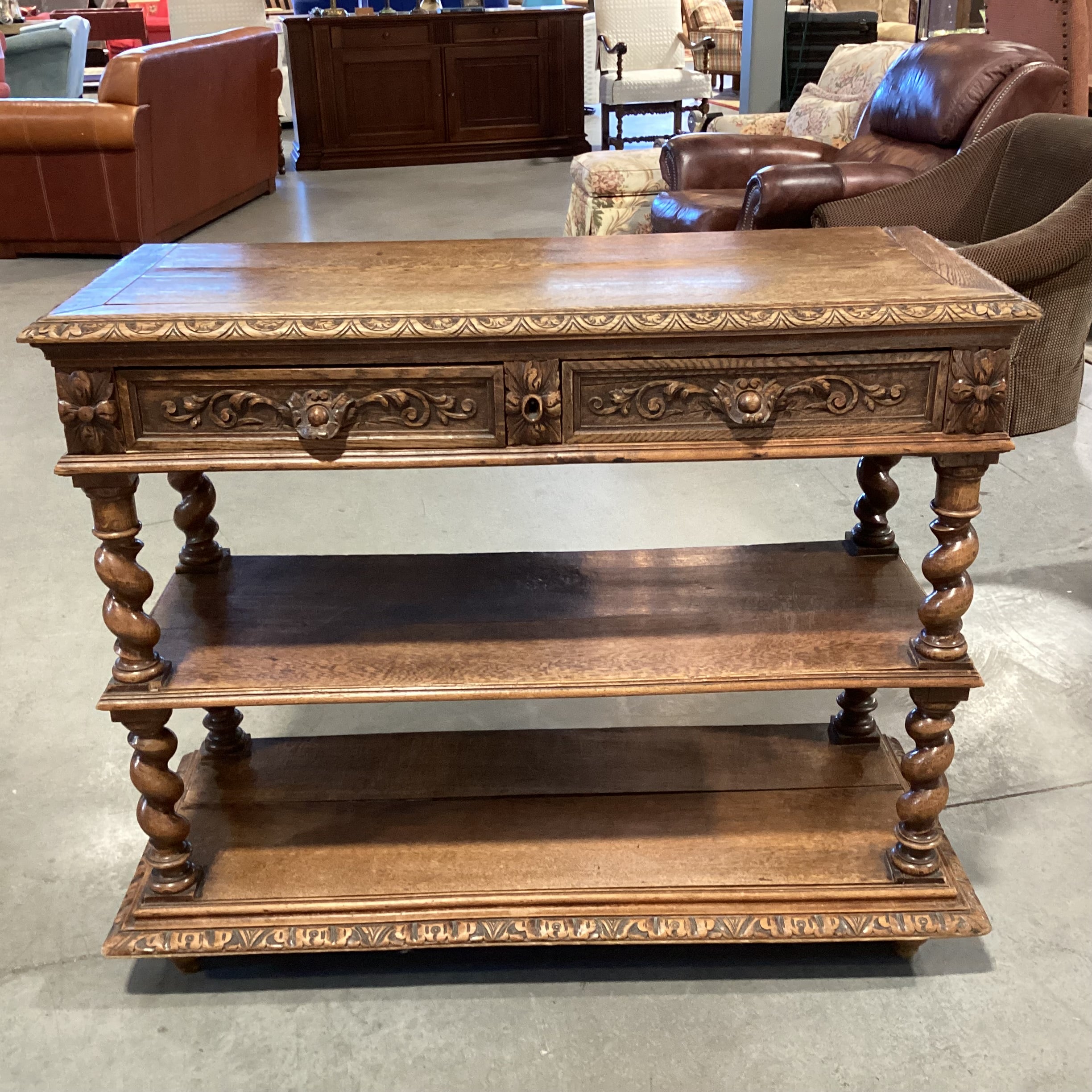 Antique Victorian Oak 2 Drawer with Lift Top Marble Server Buffet 45"x ...