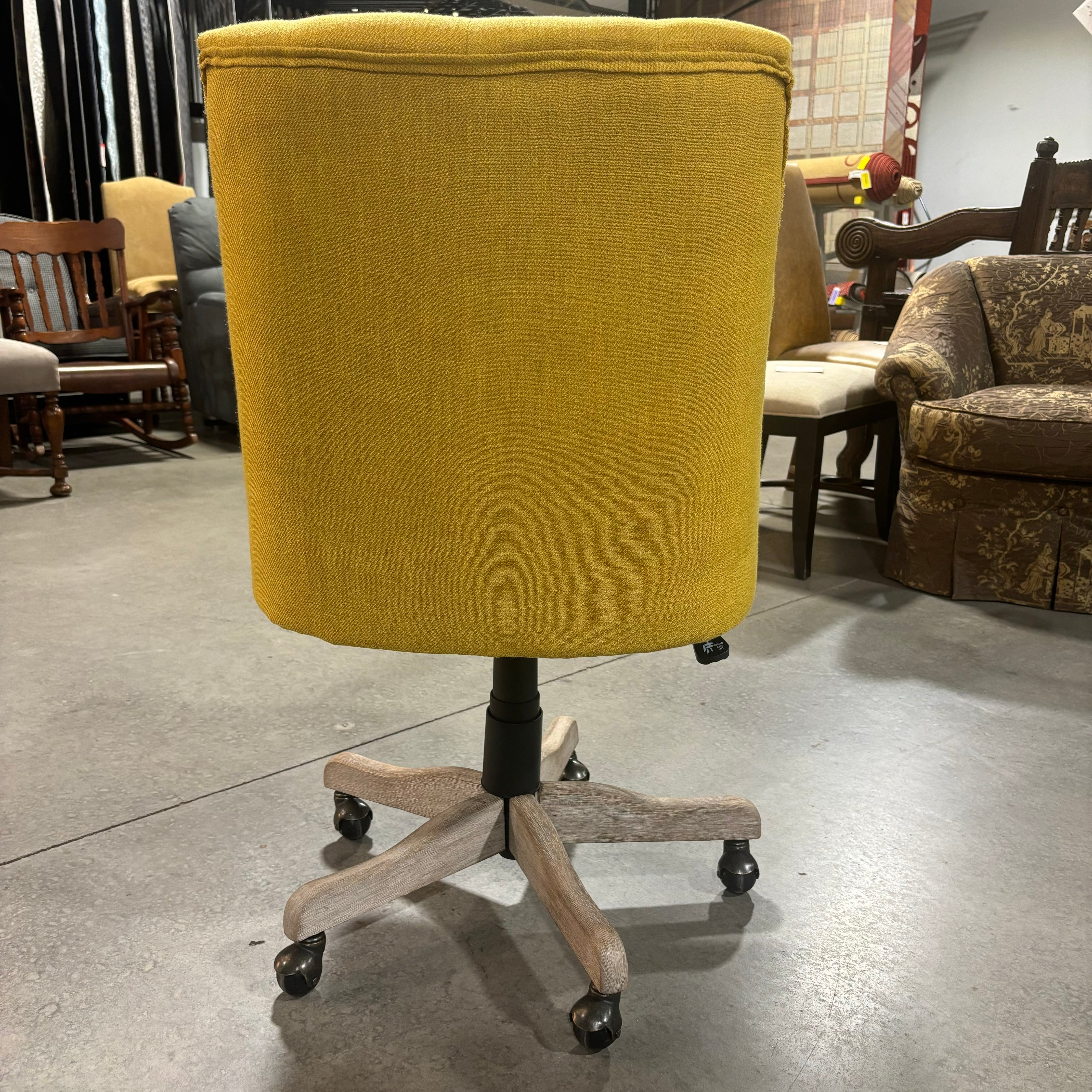 Yellow Tufted Upholstered With Wood Base Rolling Adjustable Height Off ...