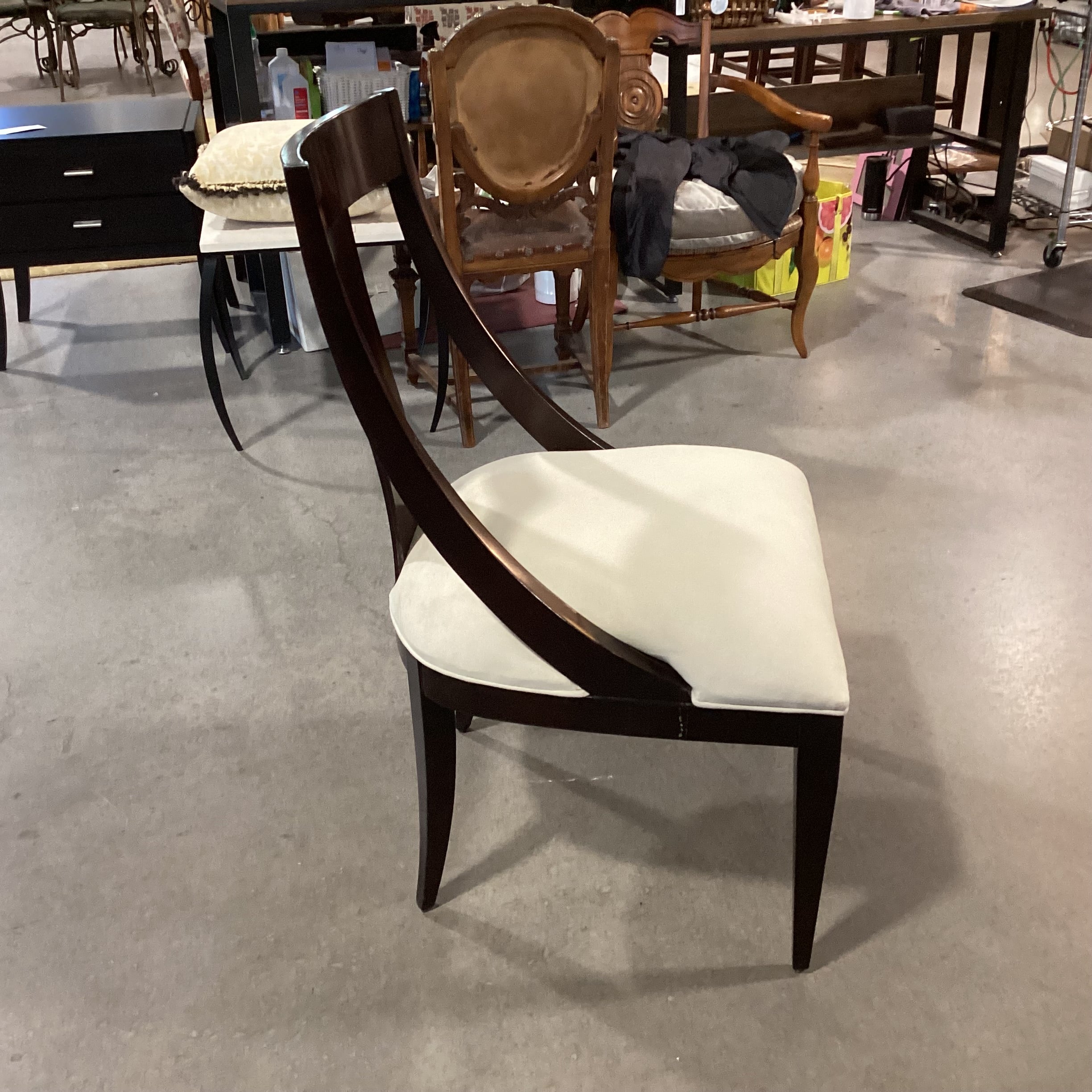 Restoration Hardware Dark Finish Wood with Slope Arm & Cream Ultra Sue ...