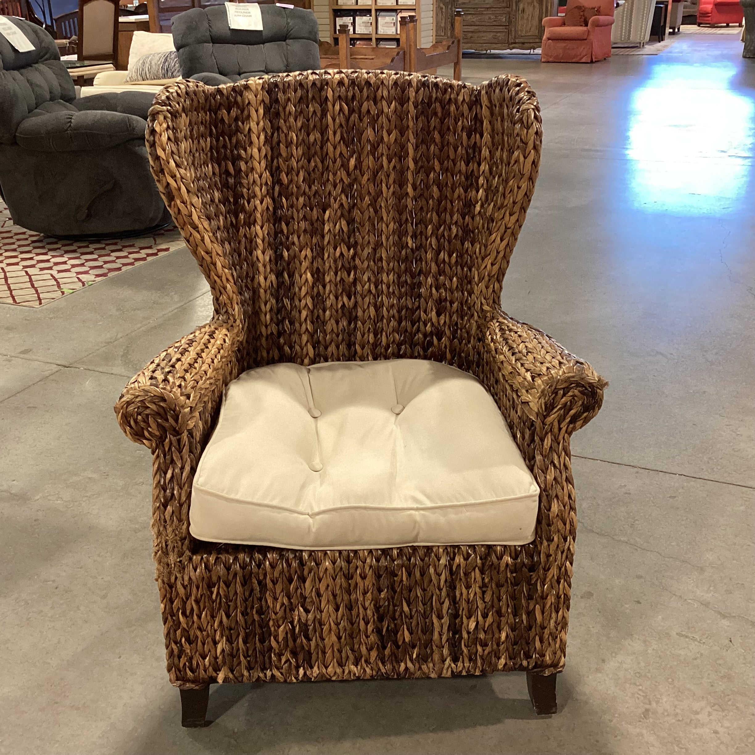 Pier One Seagrass Woven with Cushion Wing Chair 32"x 30"x 41" — Habitat ...