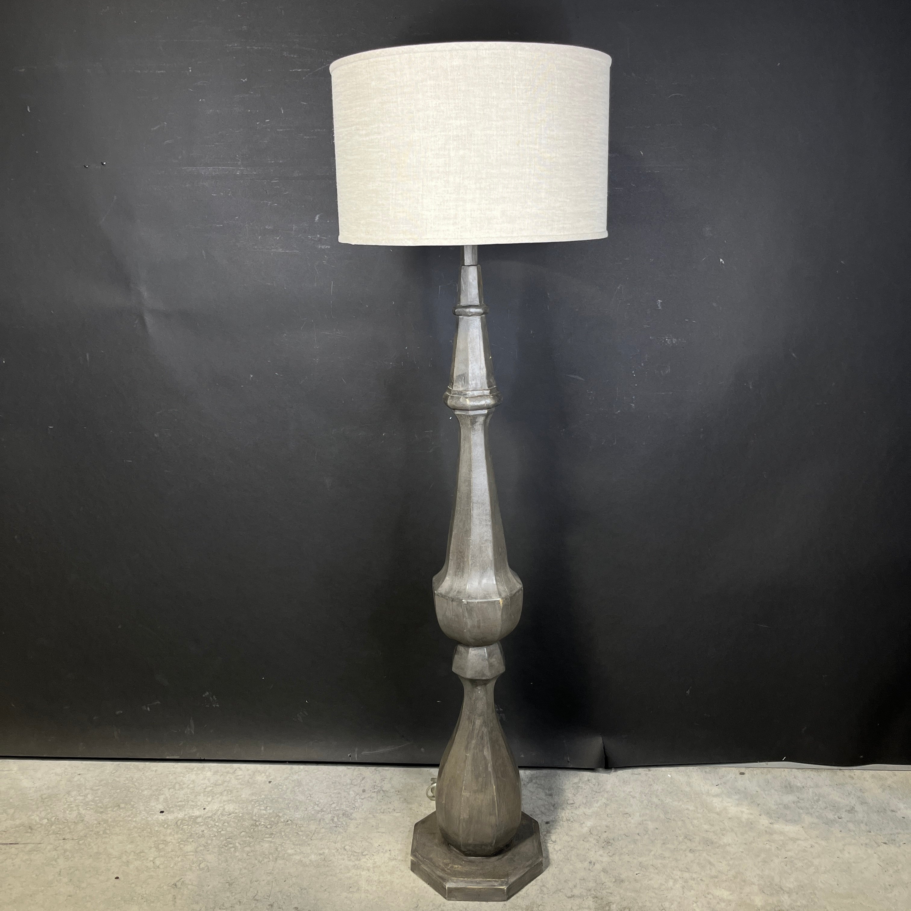 French Country Style Gray Washed Wooden Column with Shade Floor Lamp 1 ...