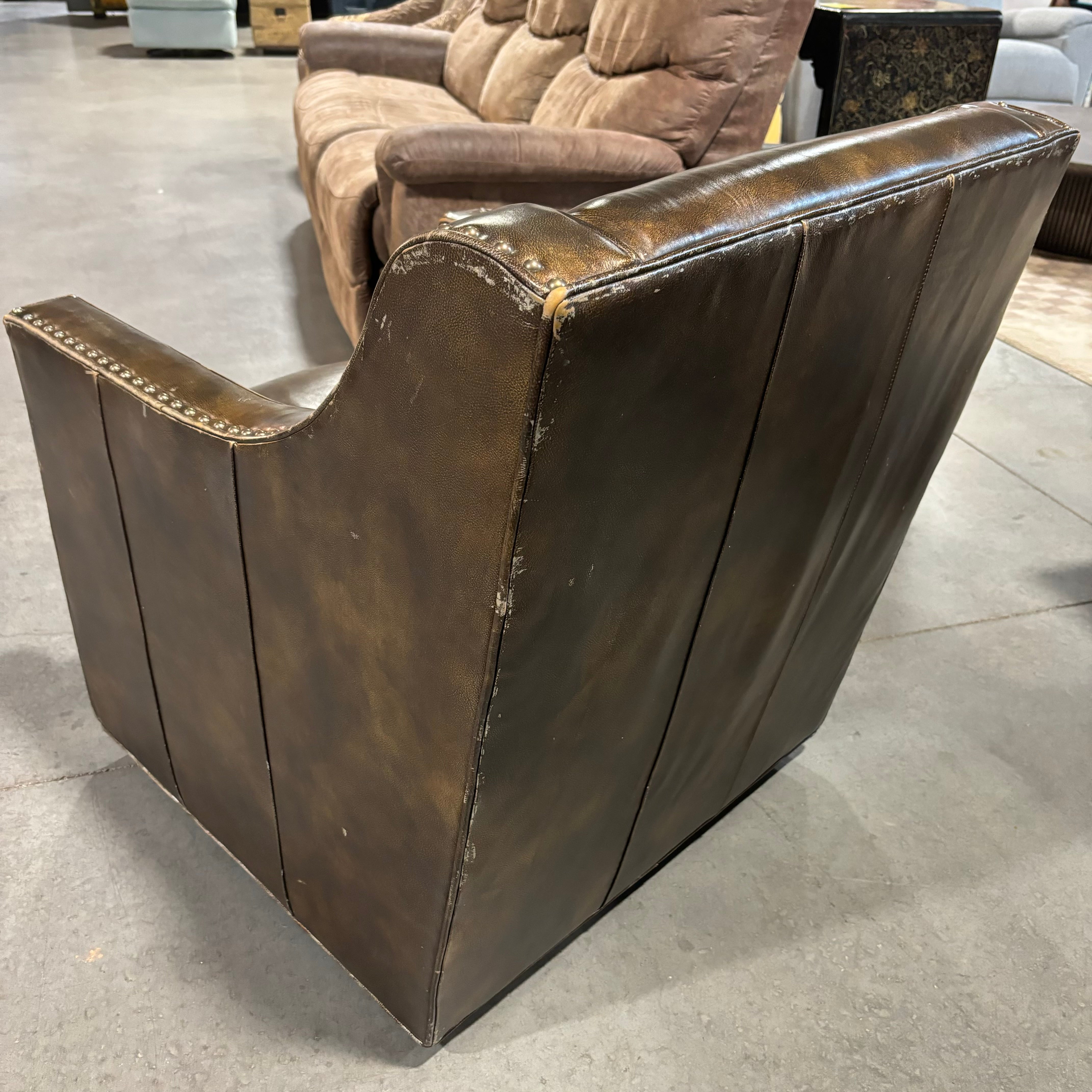 Lexington Barrier Leather Nailhead Rust Gold Swivel Chair 29"x 34"x 34 ...