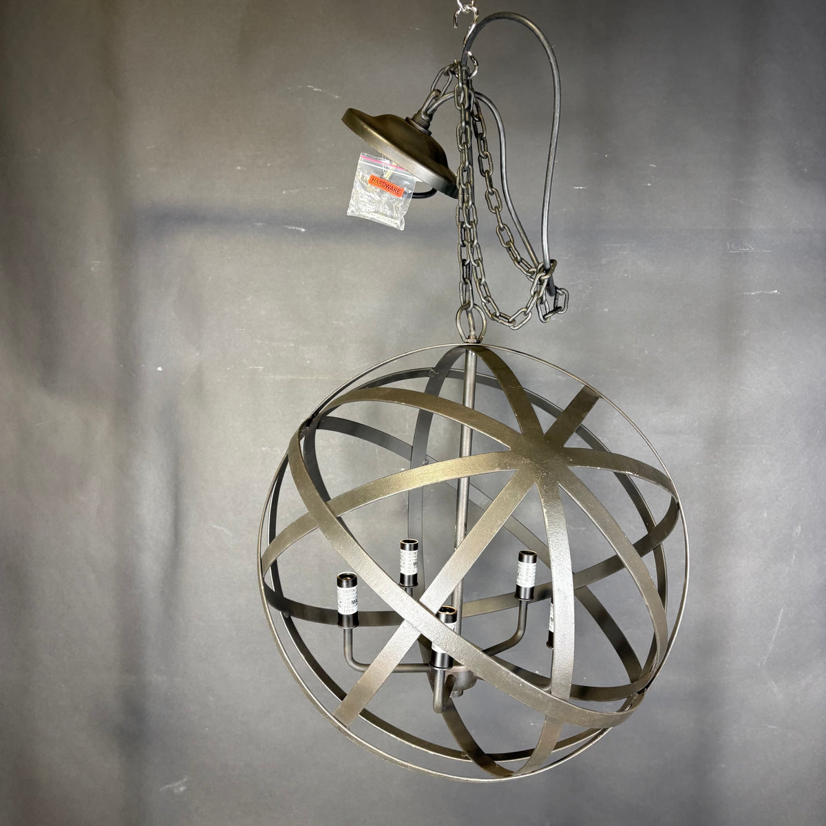 World Market 5-Light Black Metal Cage Orb Chandelier 18” Diameter x 60 ...