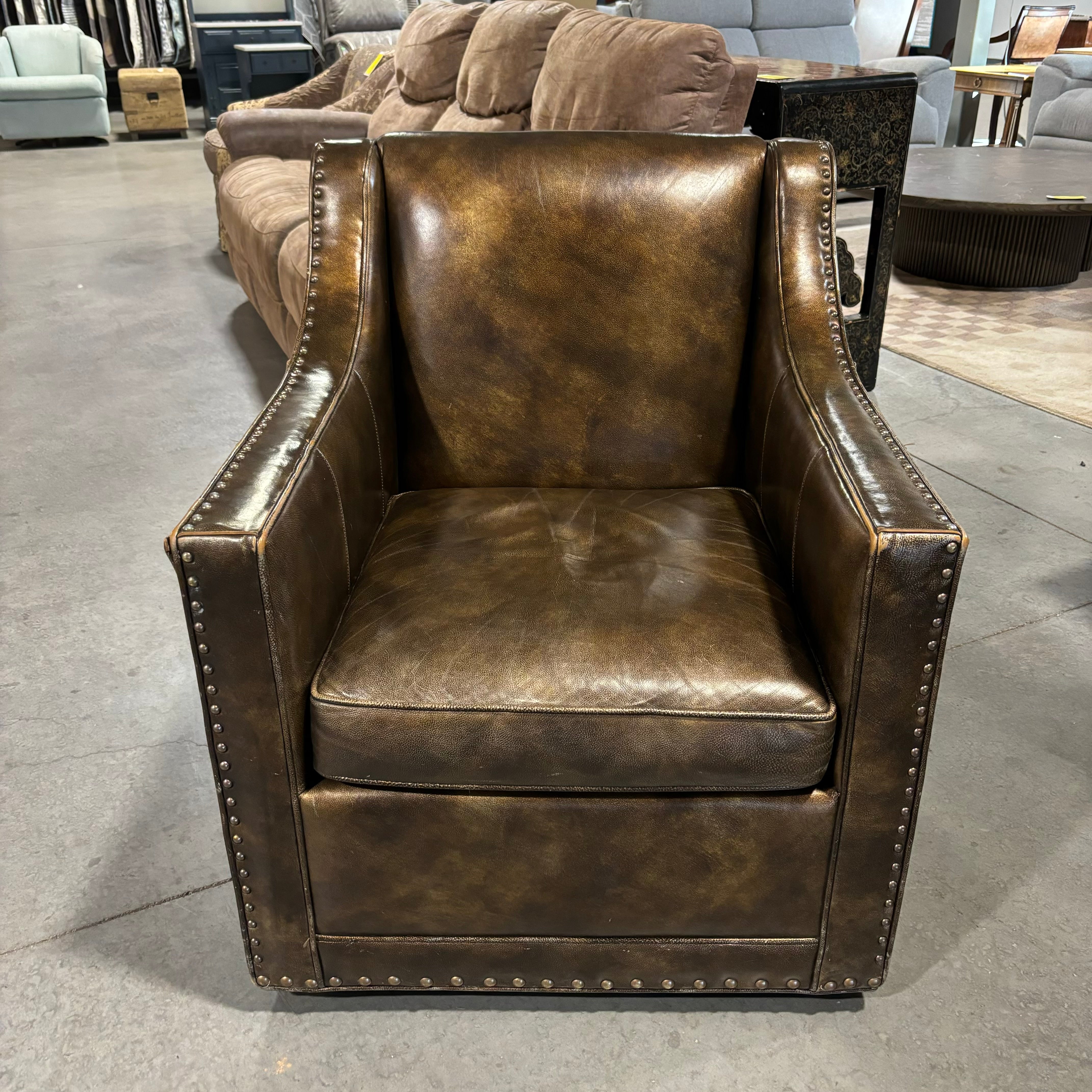 Lexington Barrier Leather Nailhead Rust Gold Swivel Chair 29"x 34"x 34 ...