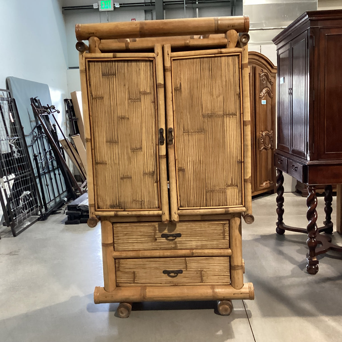 Vintage Bamboo & Rattan 2 Door 2 Drawer Armoire 44"x 25"x 79" — Habitat ...