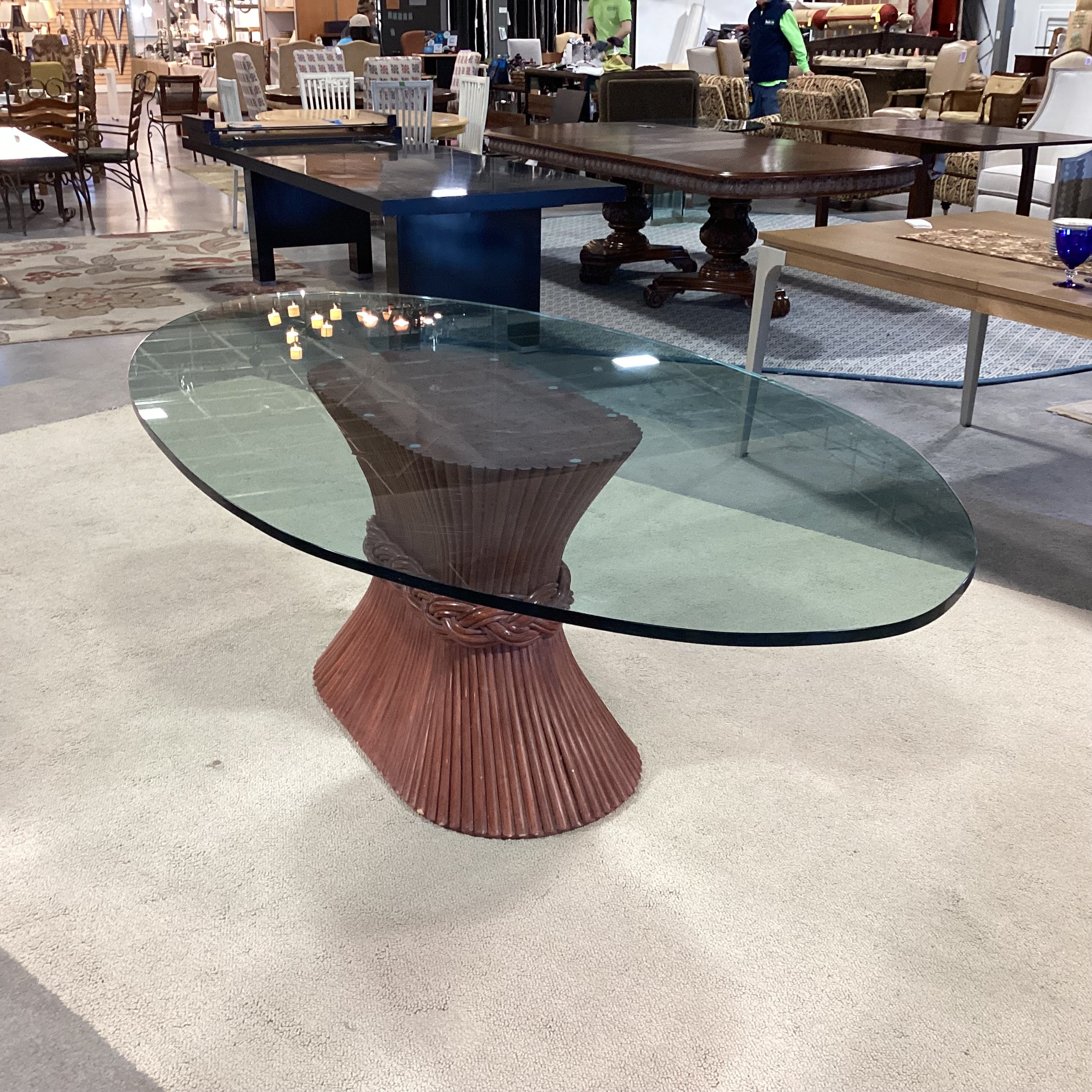 McGuire 1960's Vintage Wheat Sheaf & Glass Oval Dining Table 48"x 92"x ...