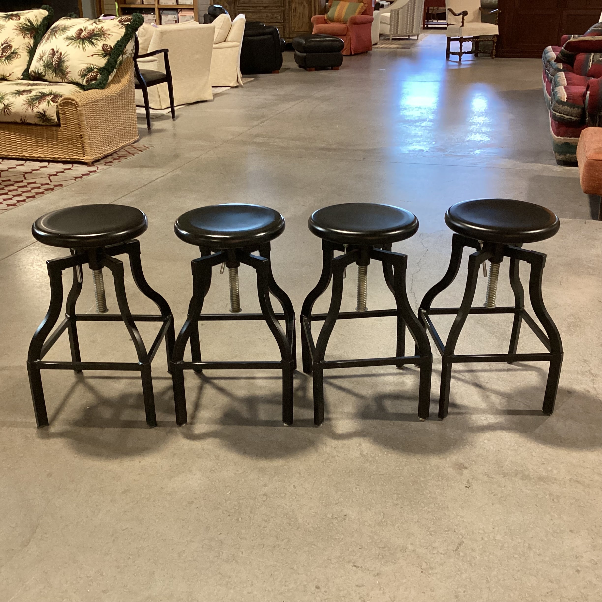 SET of 4 Crate & Barrel Turner Black Metal Screw Adjustable Seat Barst ...