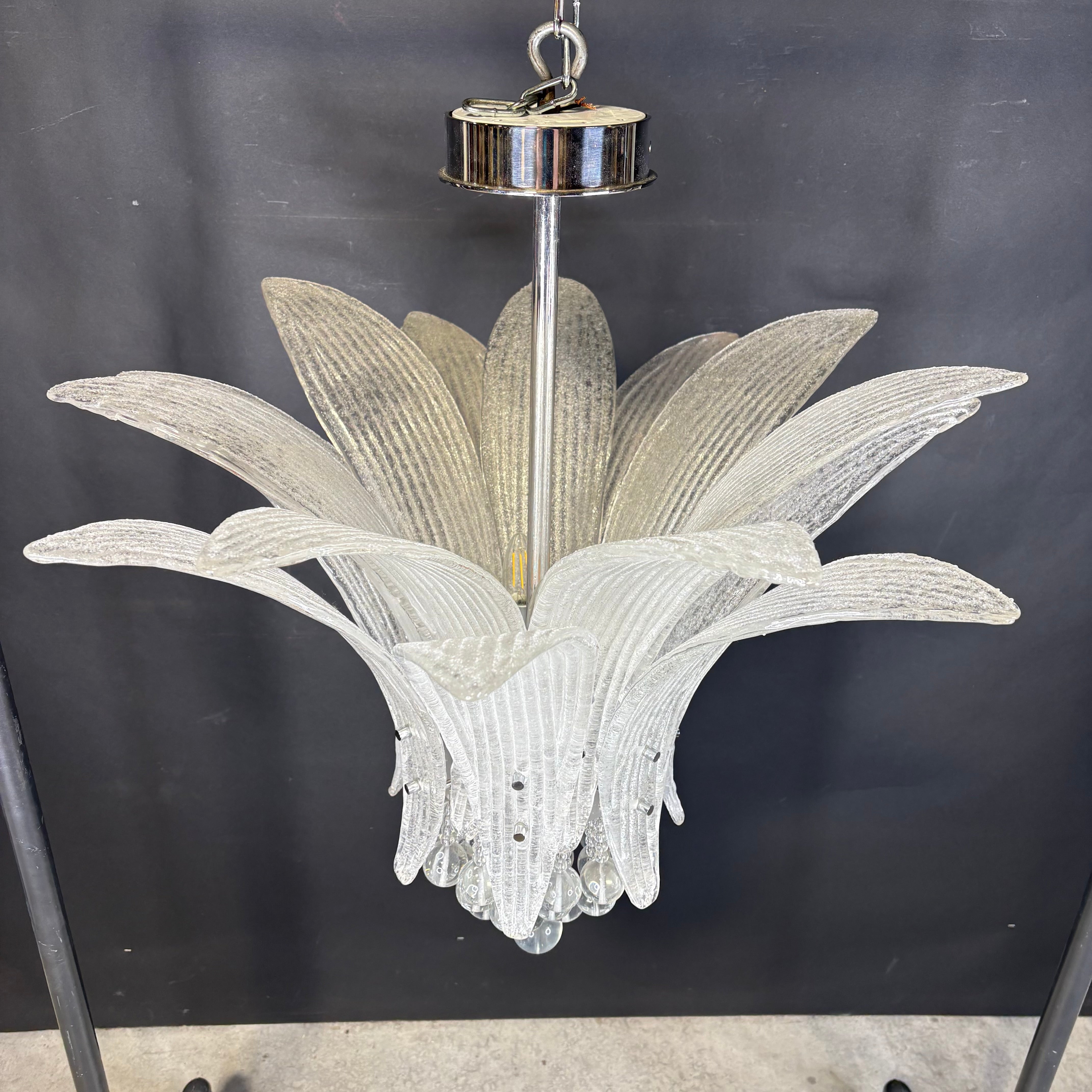 Wired Custom 4-Light Floral Glass Pedals and Chrome Chandelier 30” Dia ...