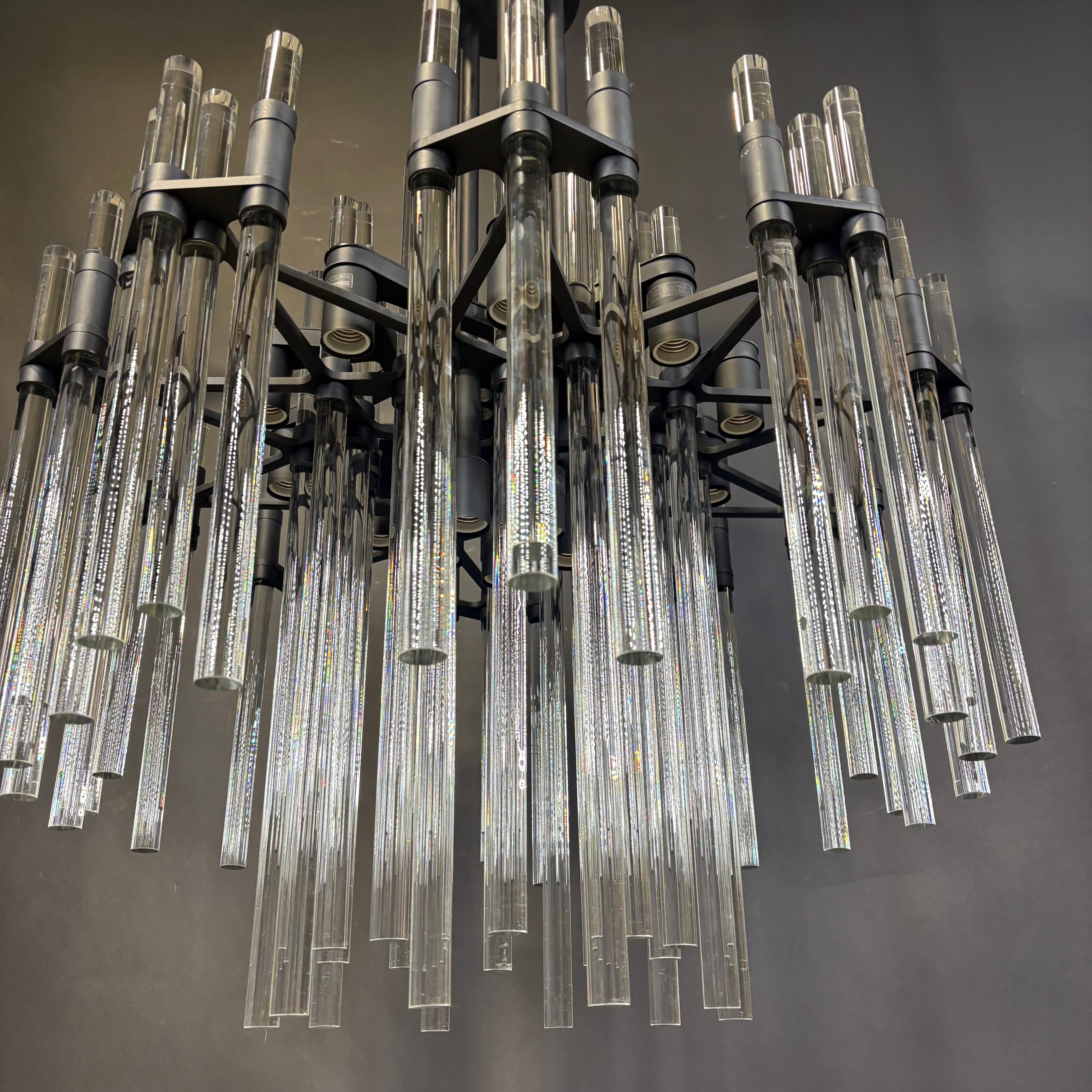 Wired Custom Verga 15-Light Black Iron and Glass Rods Chandelier 32” D ...